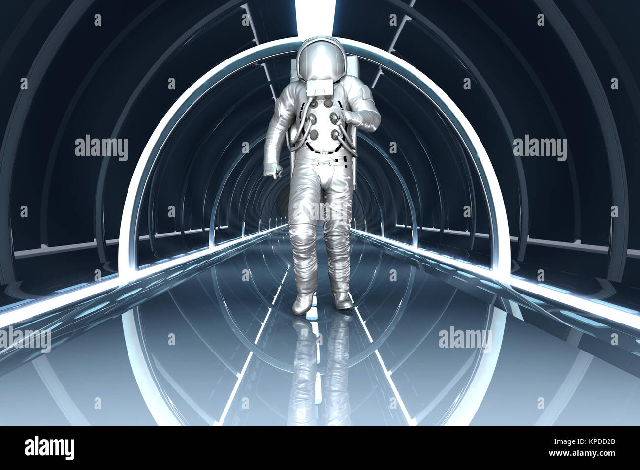 A Astronaut walking in a space station. 3D rendered illustration Stock ...