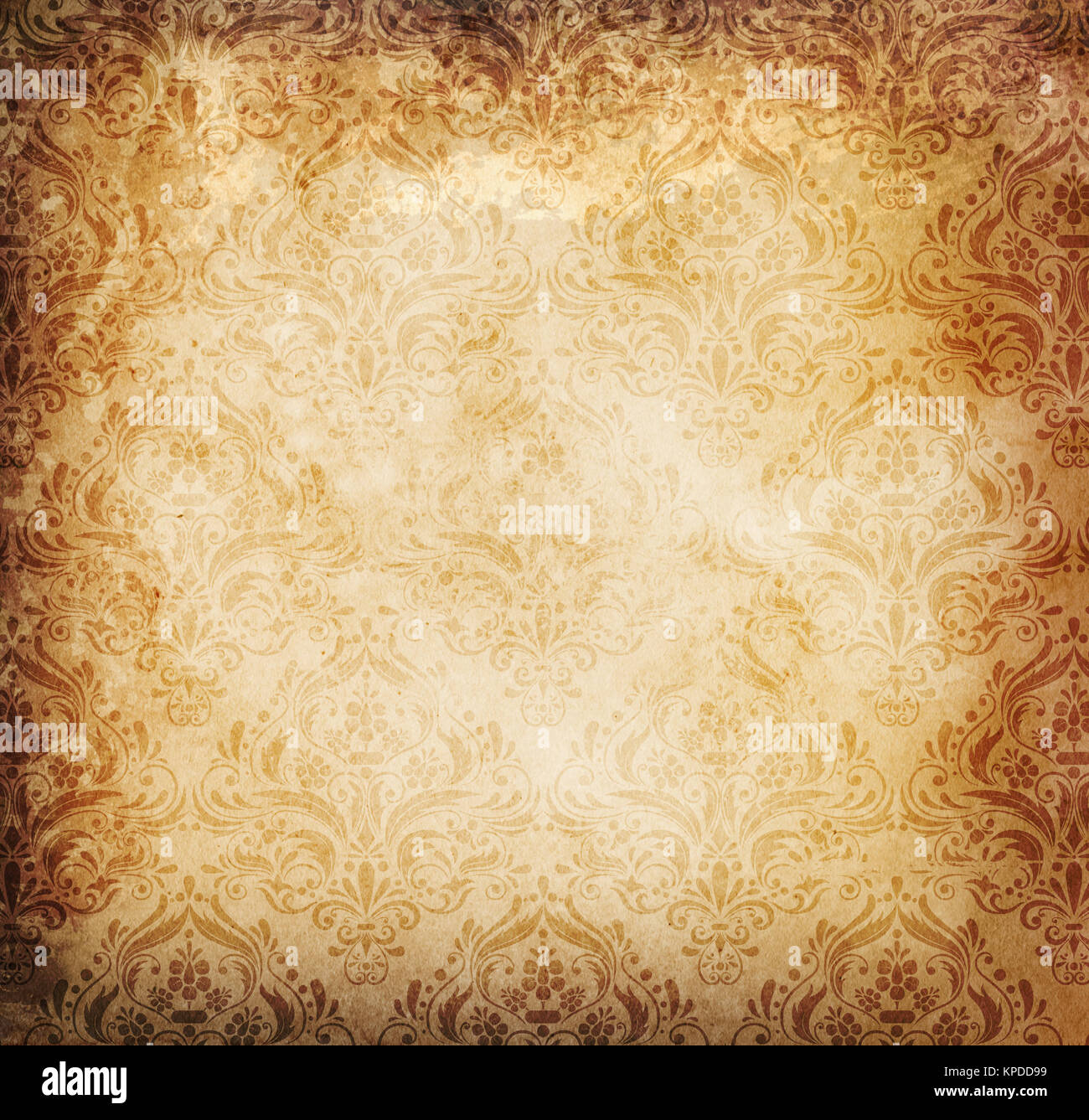 Old stained paper background with old-fashioned floral patterns Stock ...