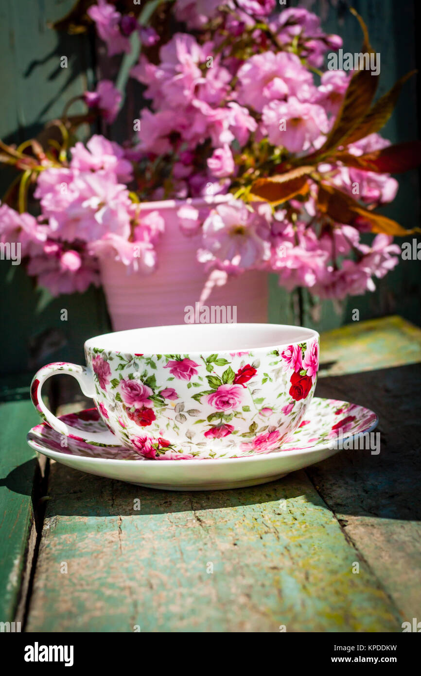 Beautiful, English, vintage teacup with Japanese cherry tree blossoms ...