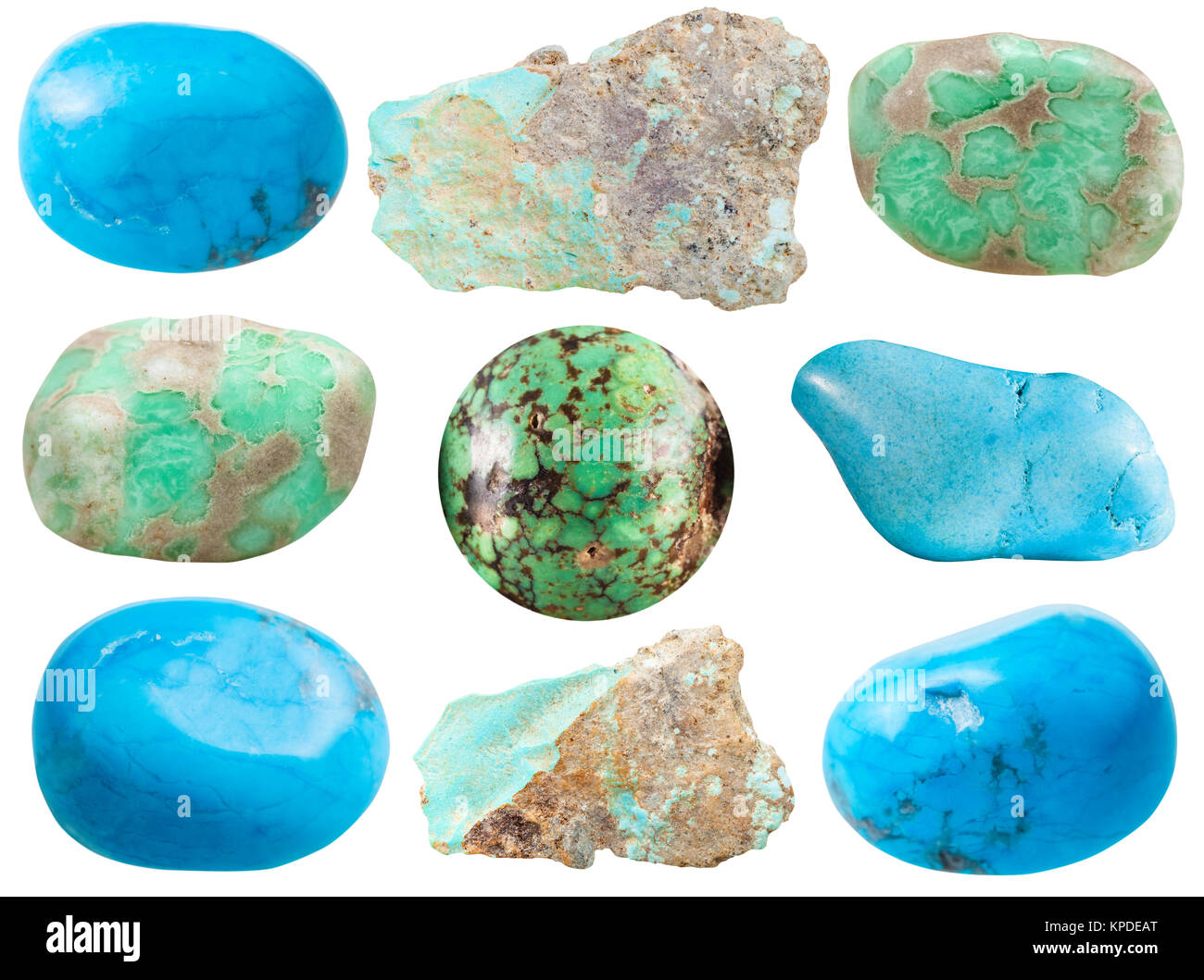 set of turquoise gemstones and natural imitations Stock Photo - Alamy