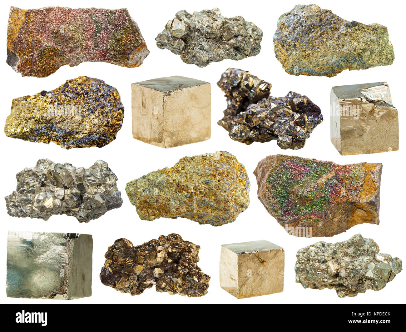 specimens of pyrite rocks isolated on white Stock Photo - Alamy
