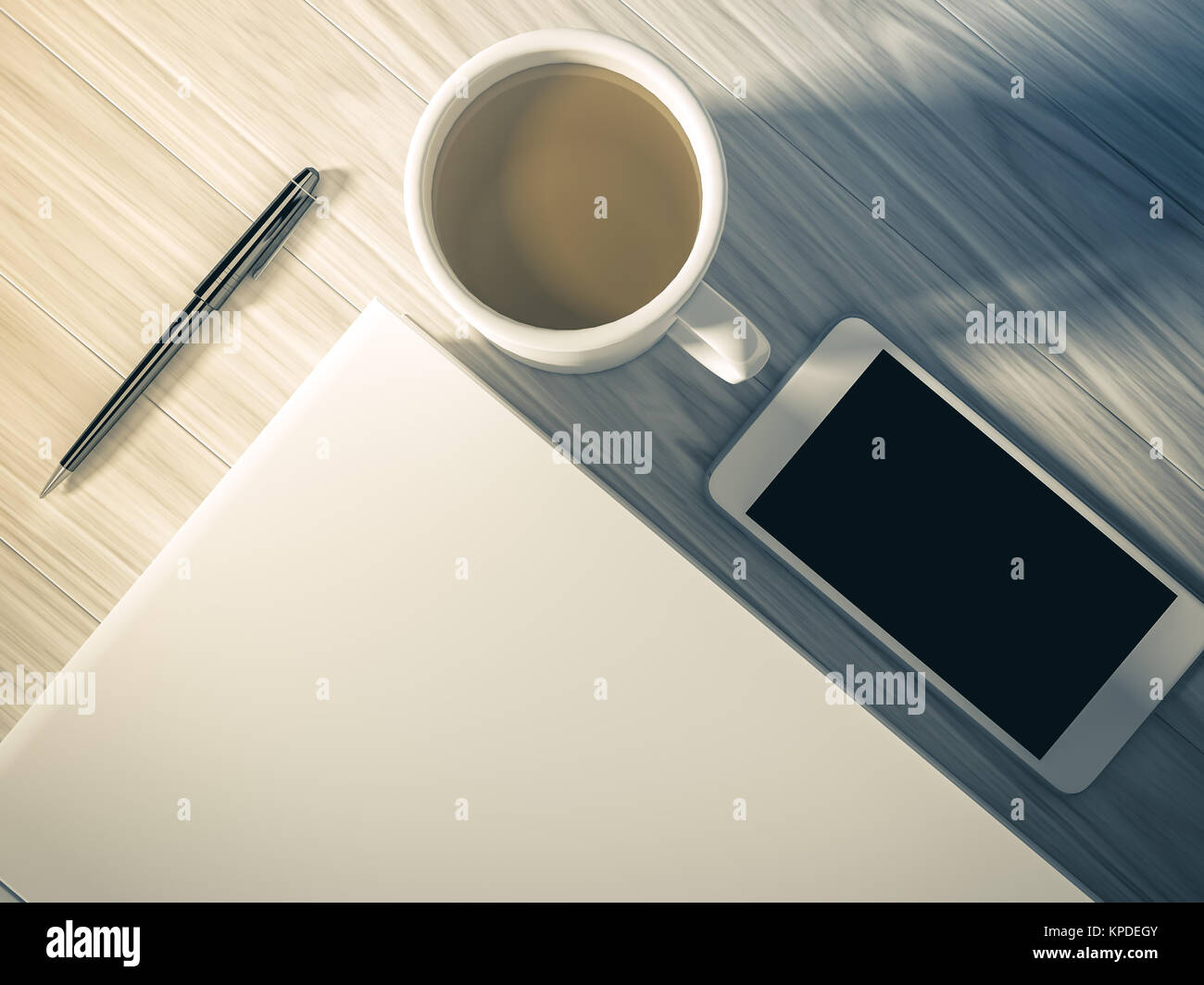 High angle view of a setting table of business workplace Stock Photo ...