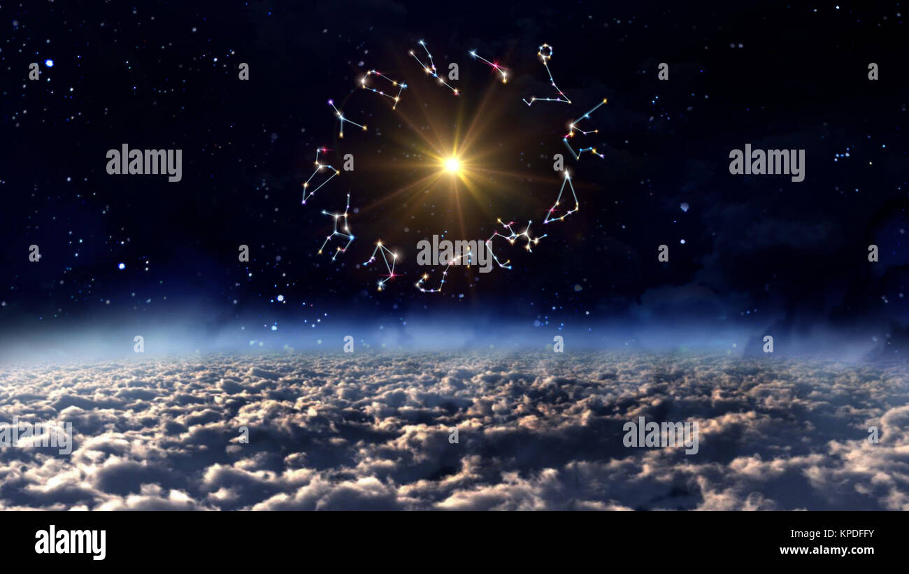 Horoscopes zodiac sign with sun outer space Stock Photo - Alamy