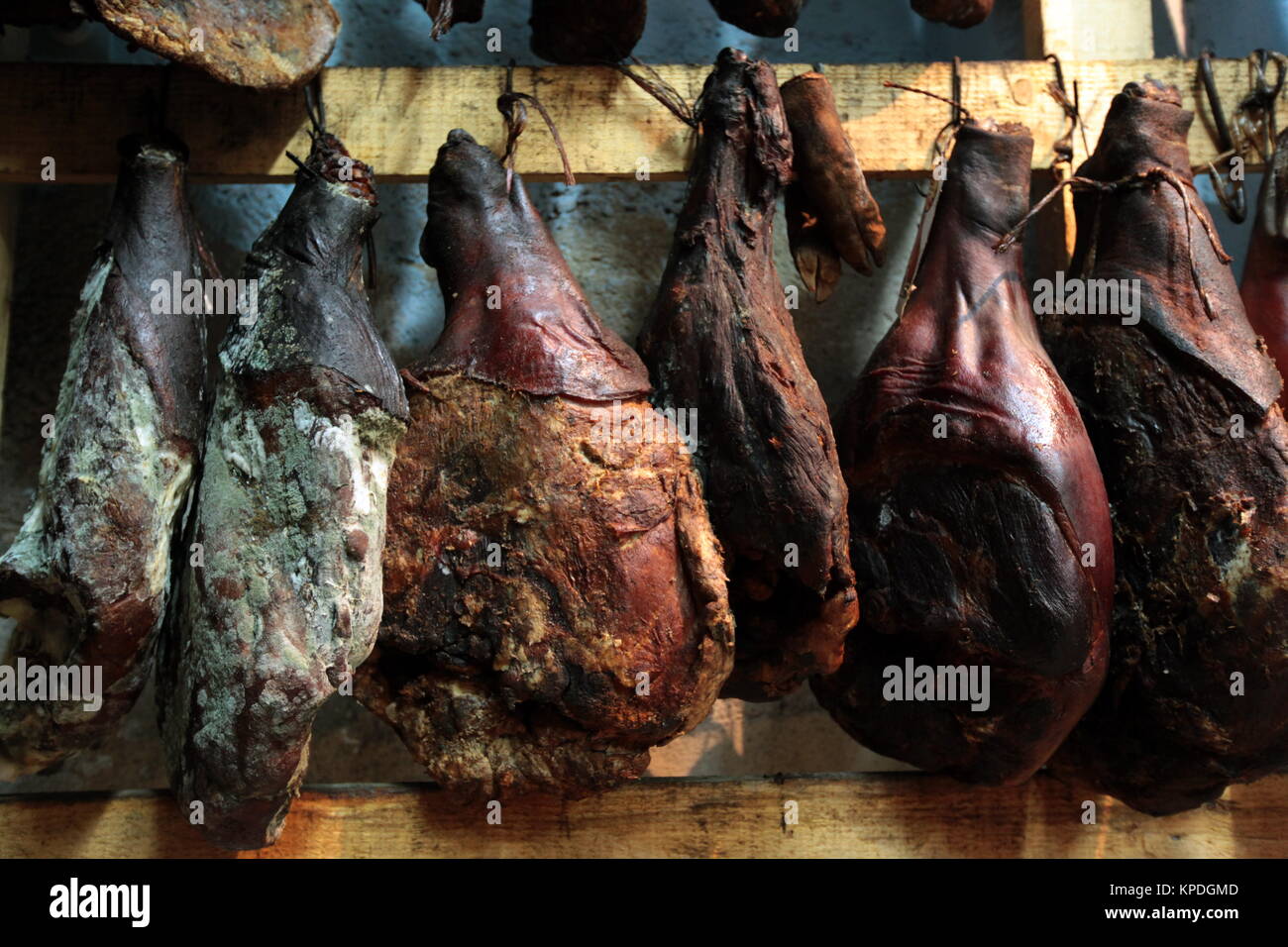 fresh Ham in the Ham village of Njegusi the mountains in Montenegro in ...