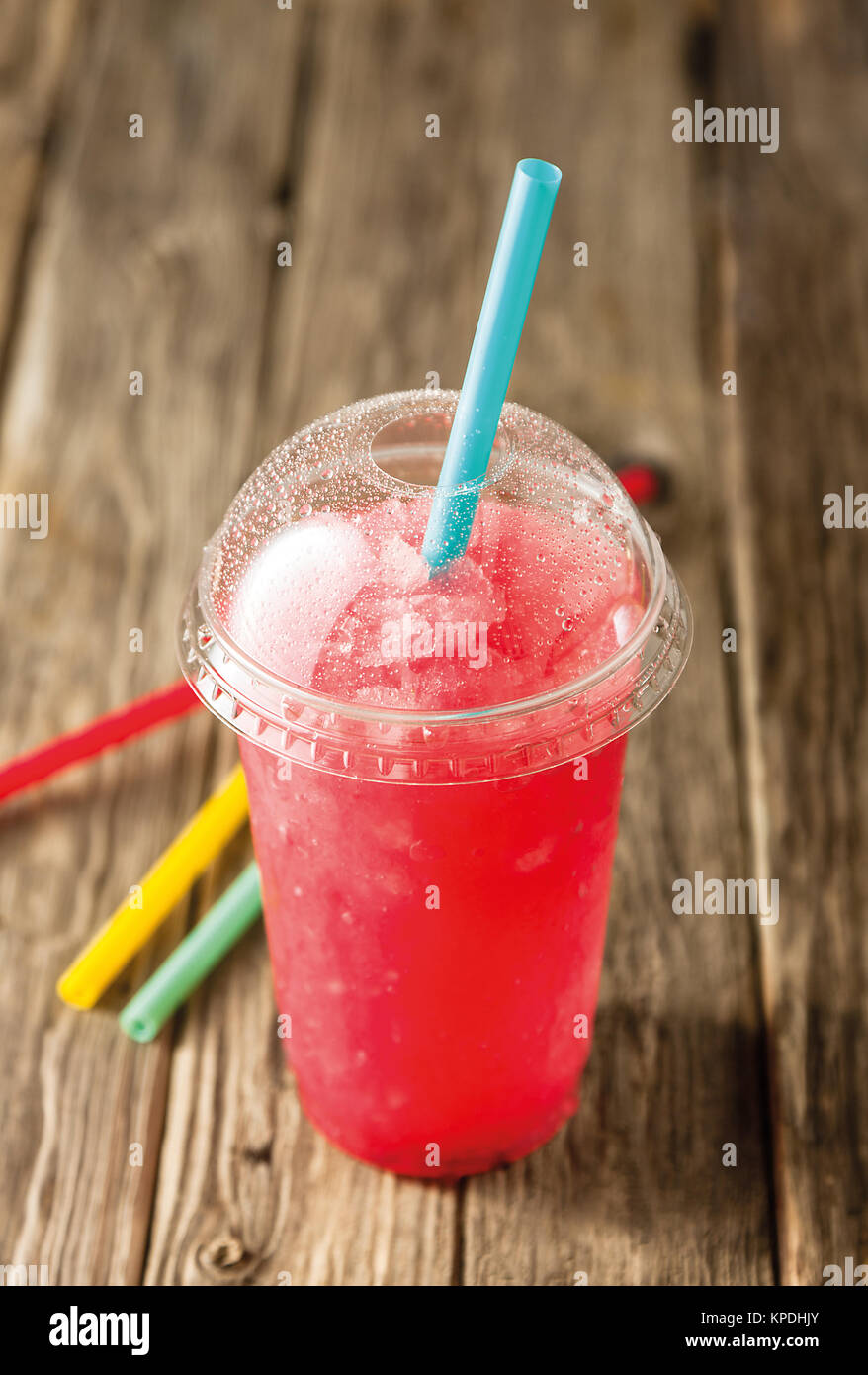 High Angle Close Up Still Life View of Refreshing Frozen Red Slush ...