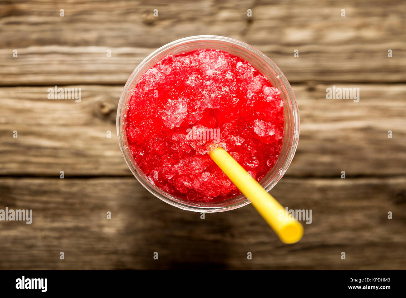 High Angle View of Refreshing and Cool Frozen Red Fruit Slush Drink in ...