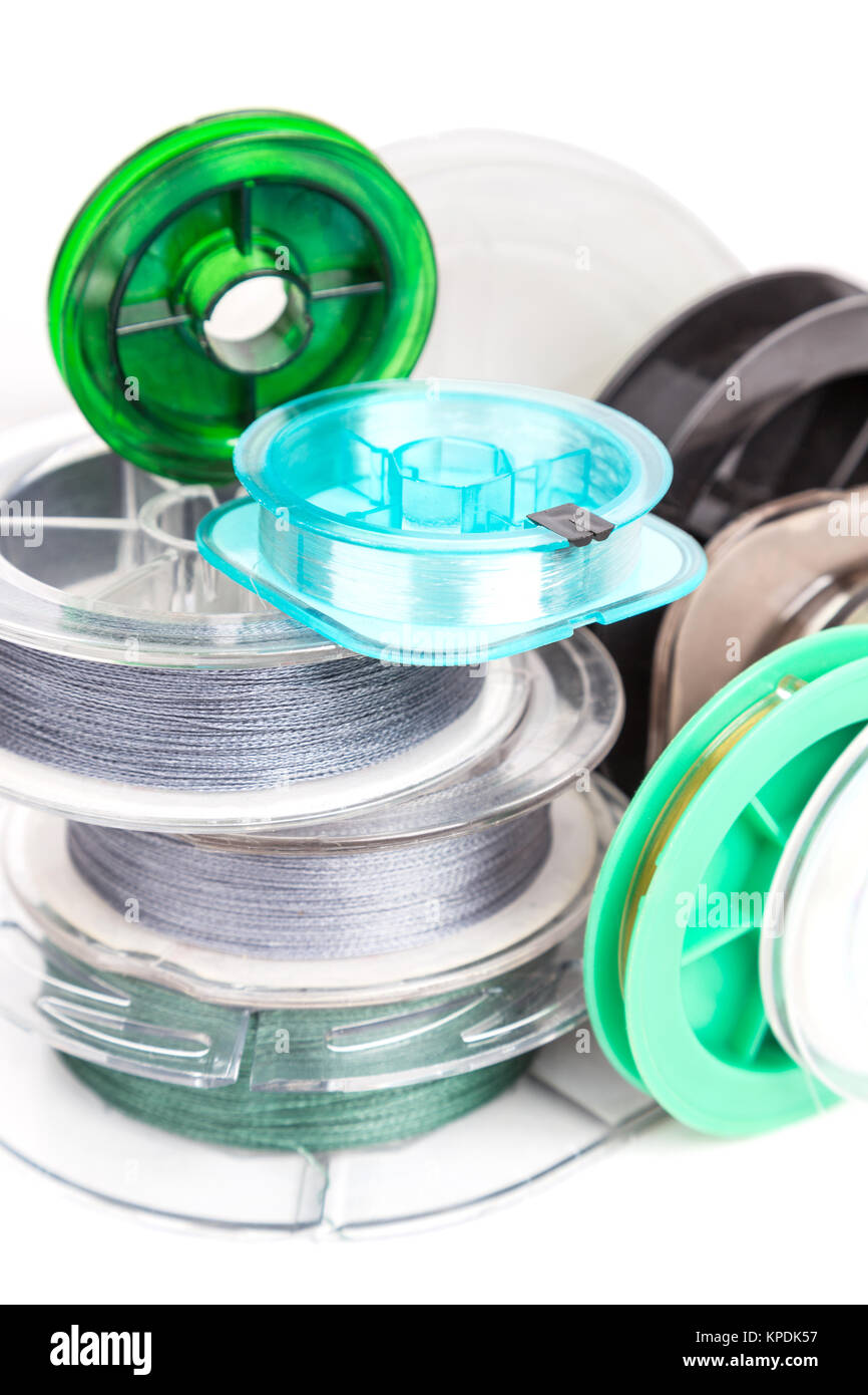 different spools with fishing line Stock Photo - Alamy