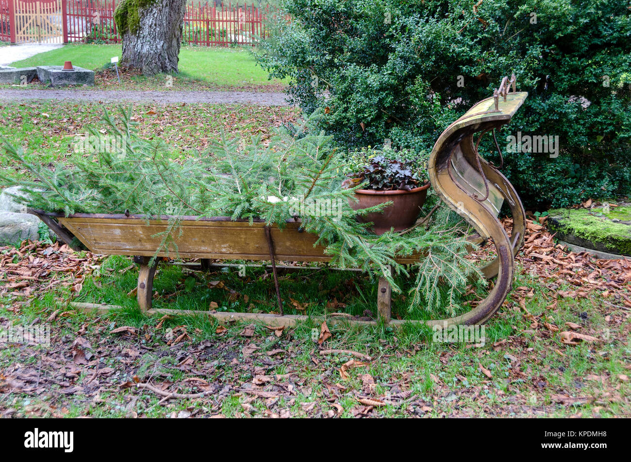 old sled made of three ow for decoration Stock Photo - Alamy