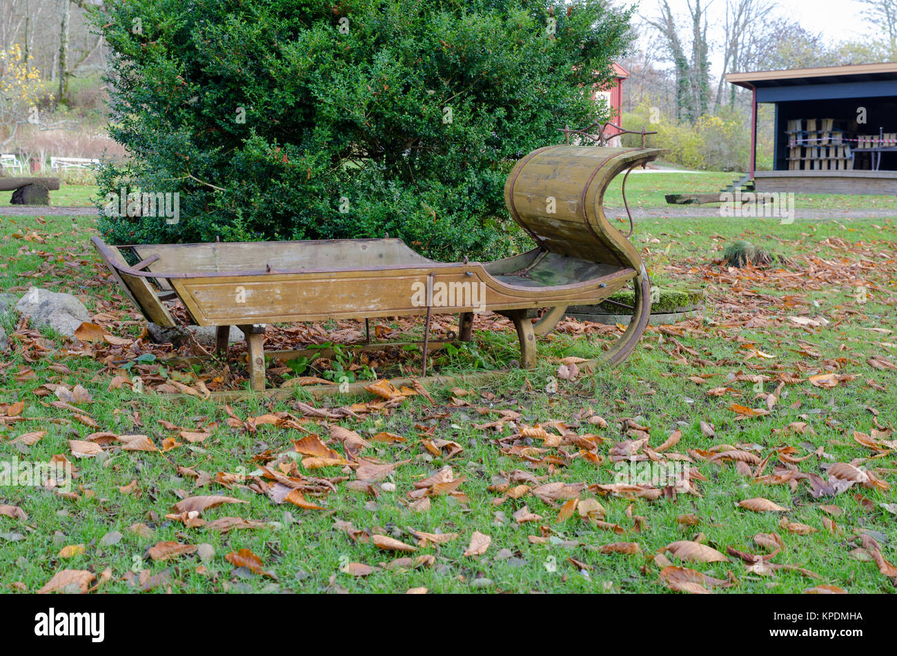 old sled made of three ow for decoration Stock Photo - Alamy