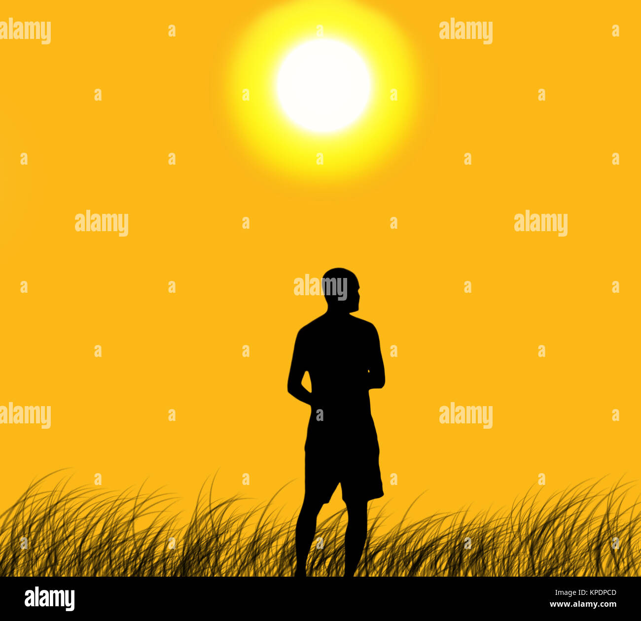Silhouette the man relax with color of the sunset Stock Photo - Alamy