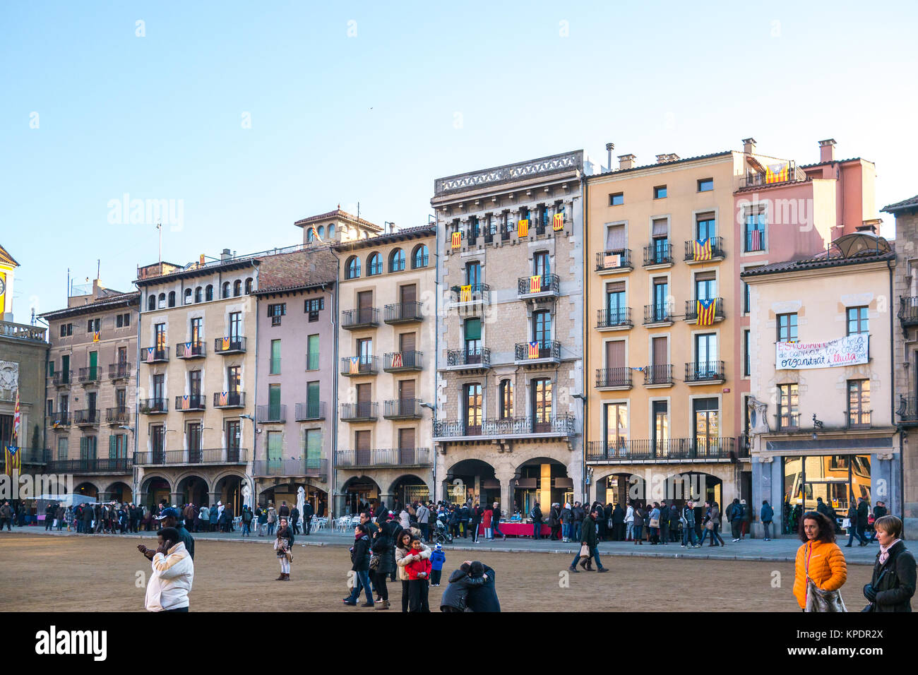 Vic, Spain - December 6, 2013 - View of the main square architecture of ...