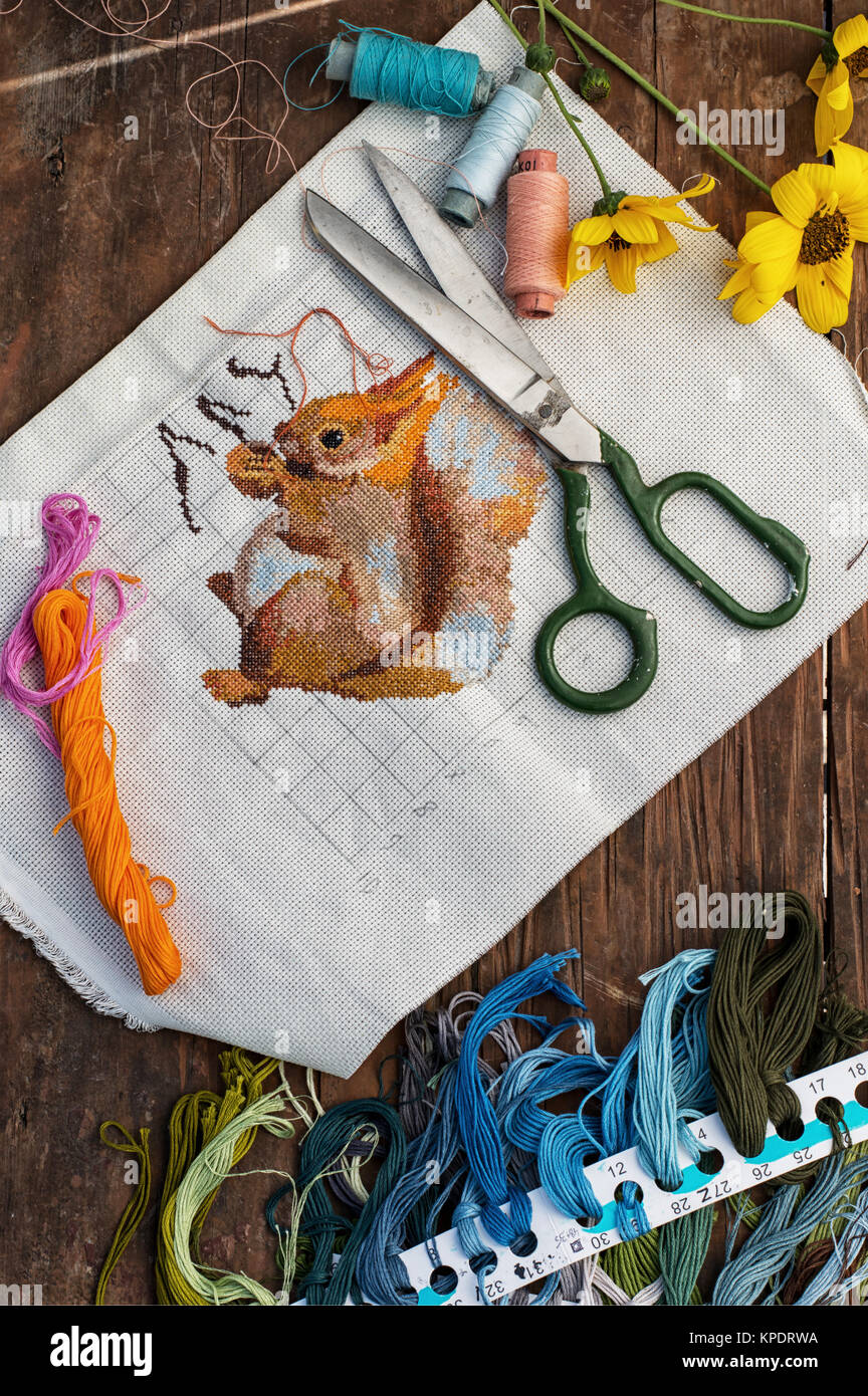 Tools and accessories for sewing and needlework Stock Photo - Alamy