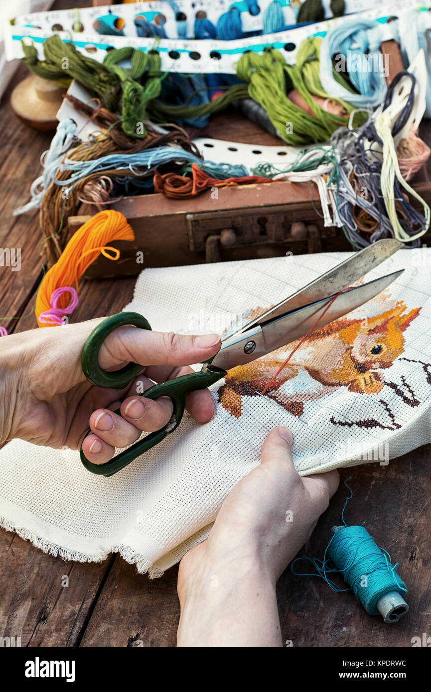 Tools and accessories for sewing and needlework Stock Photo - Alamy