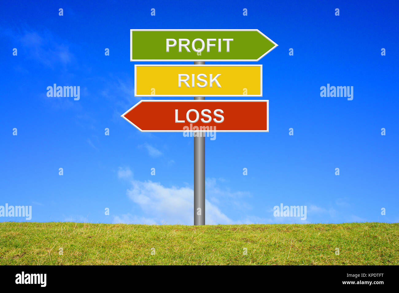 sign signpost shows profit risk loss Stock Photo - Alamy