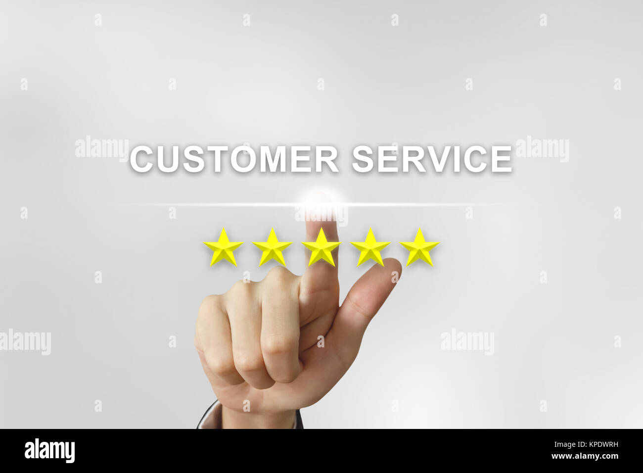 business hand pushing customer service on screen Stock Photo - Alamy