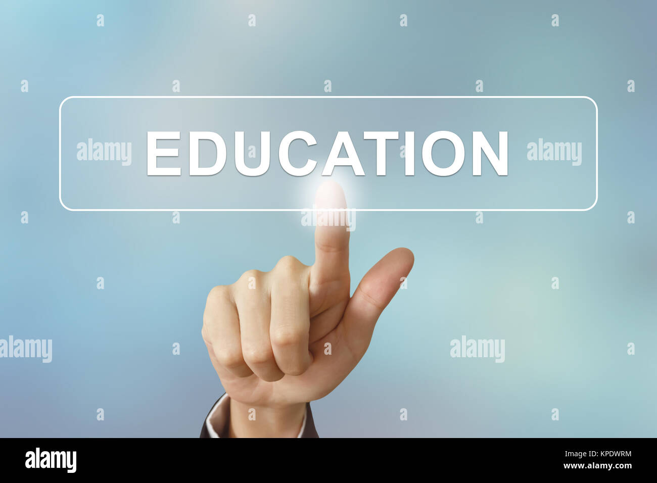 business hand clicking education button on blurred background Stock ...