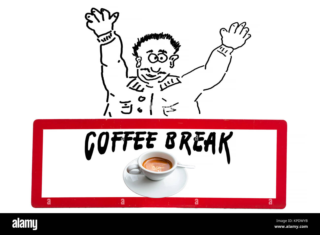 cartoon character,sign with inscription coffee break Stock Photo - Alamy