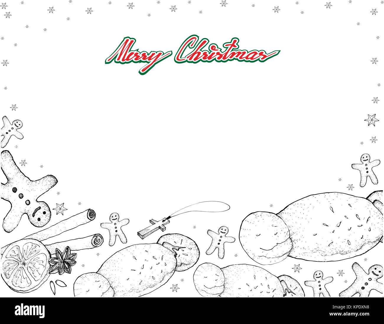 Illustration Hand Drawn Sketch of Traditional Gingerbread Man Cookies ...