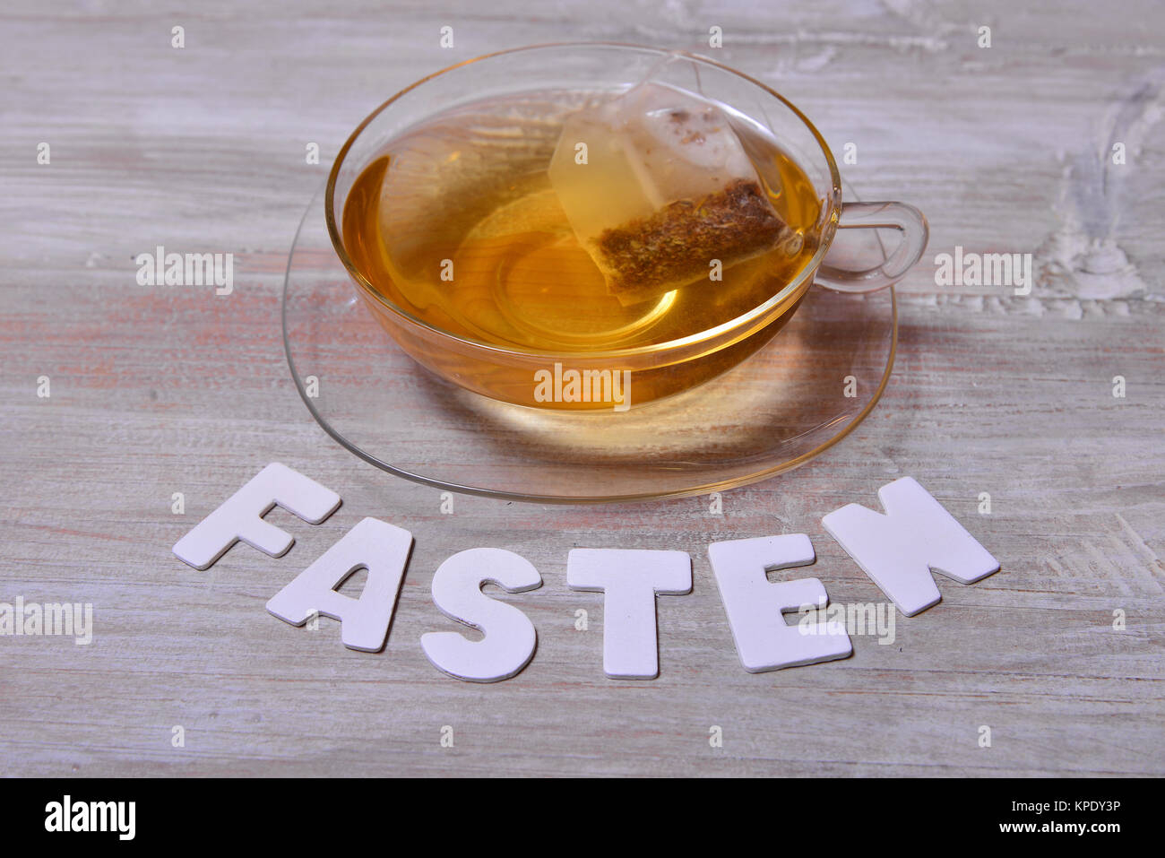 fasting tea letter wood Stock Photo - Alamy