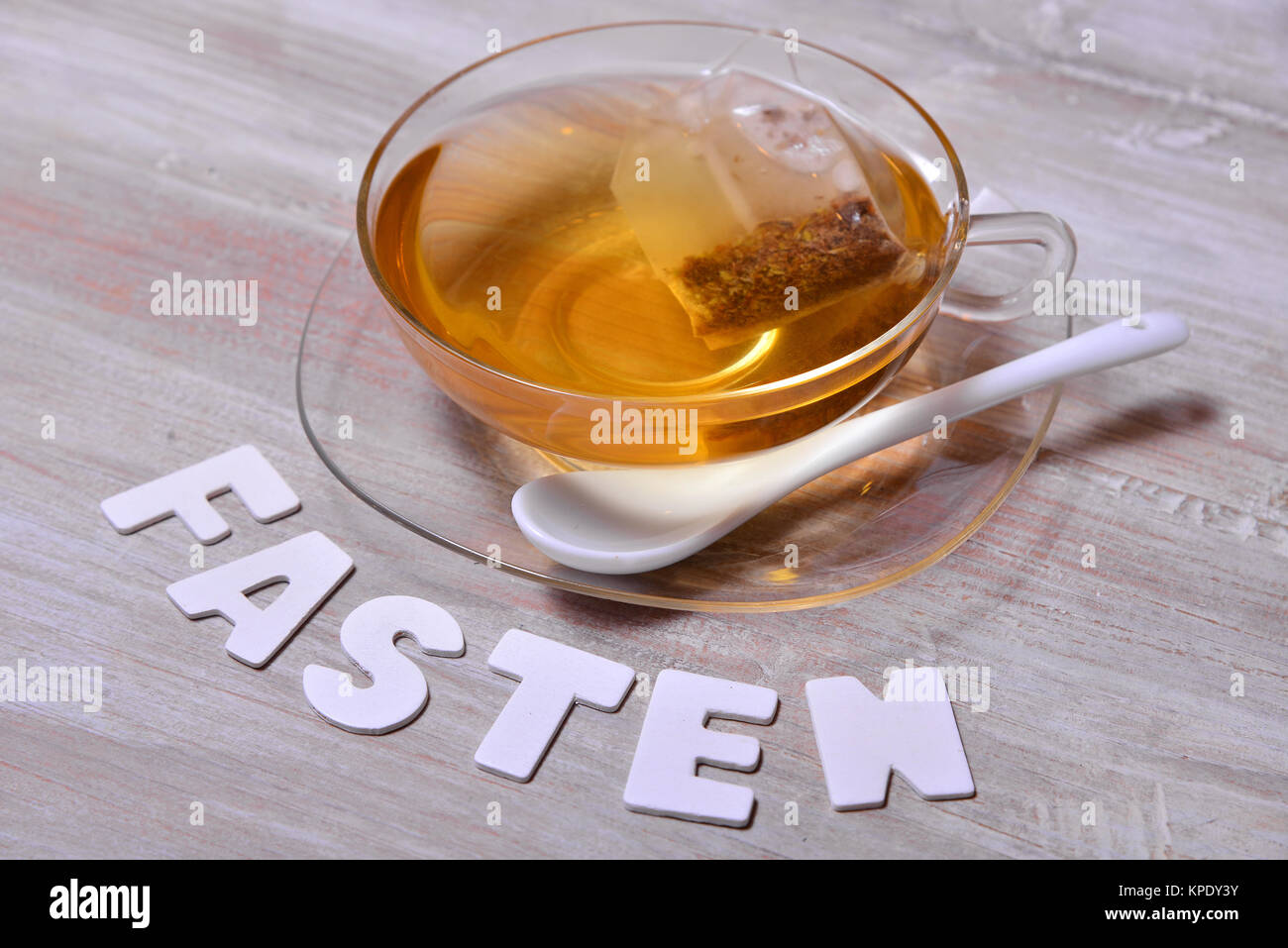 fasting tea letter wood Stock Photo - Alamy