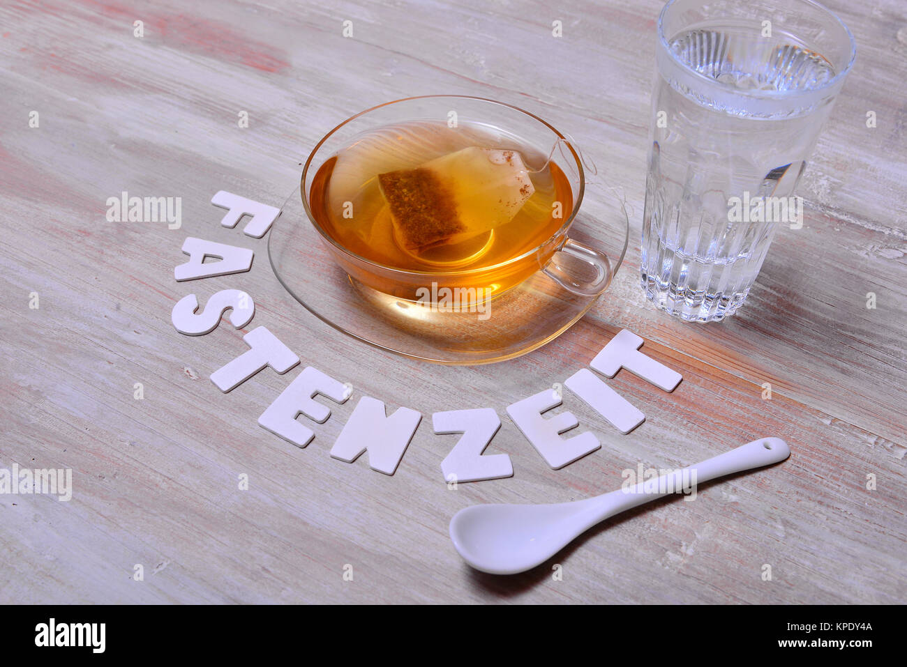 fasting tea letter wood Stock Photo - Alamy