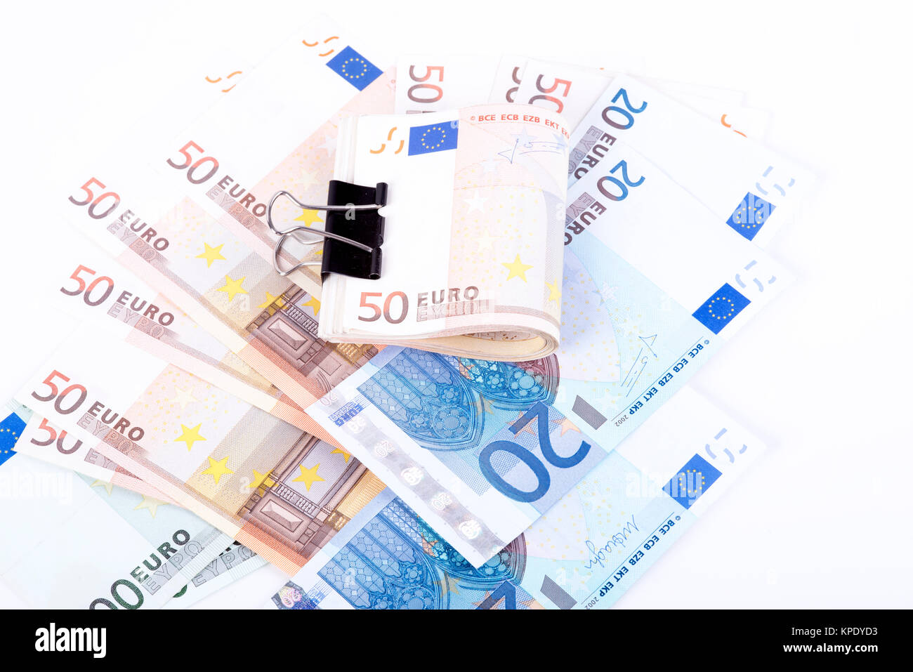 euro banknotes on a white background Stock Photo - Alamy