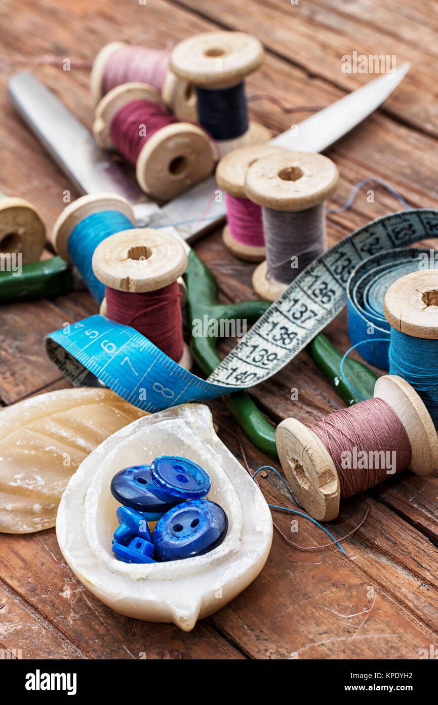 Tools and accessories for sewing and needlework Stock Photo - Alamy