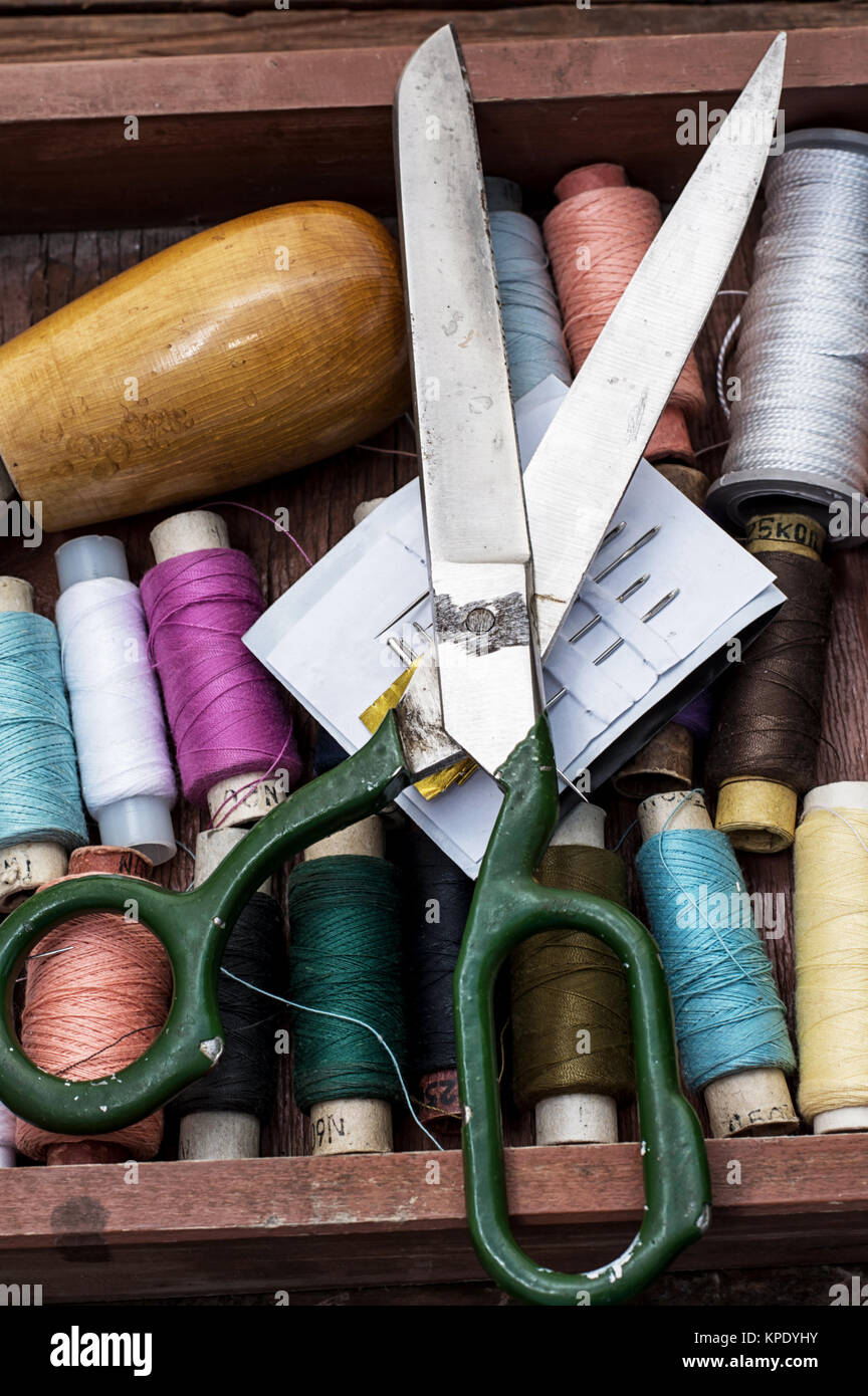 Tools and accessories for sewing and needlework Stock Photo - Alamy