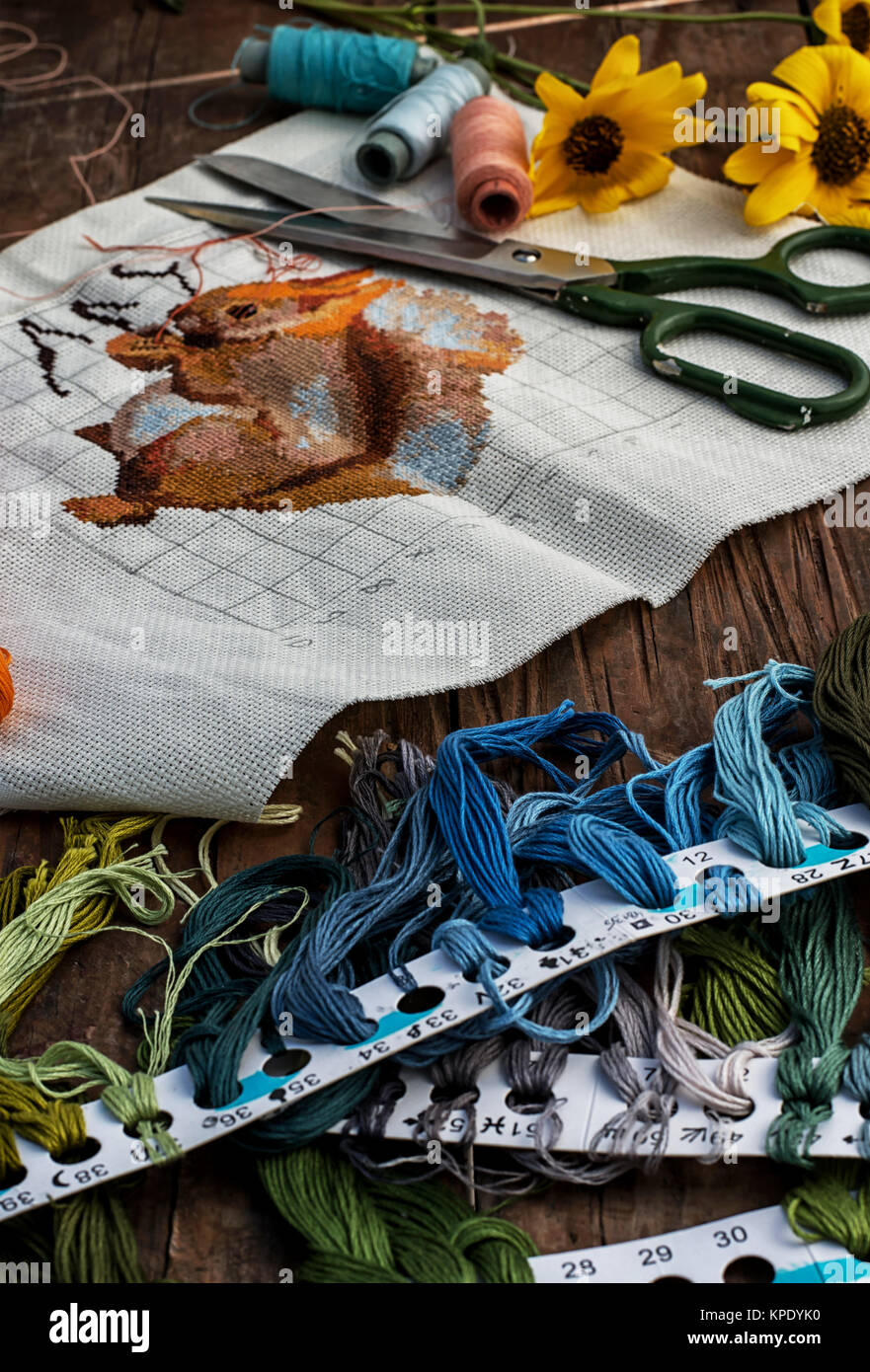 Tools and accessories for sewing and needlework Stock Photo - Alamy