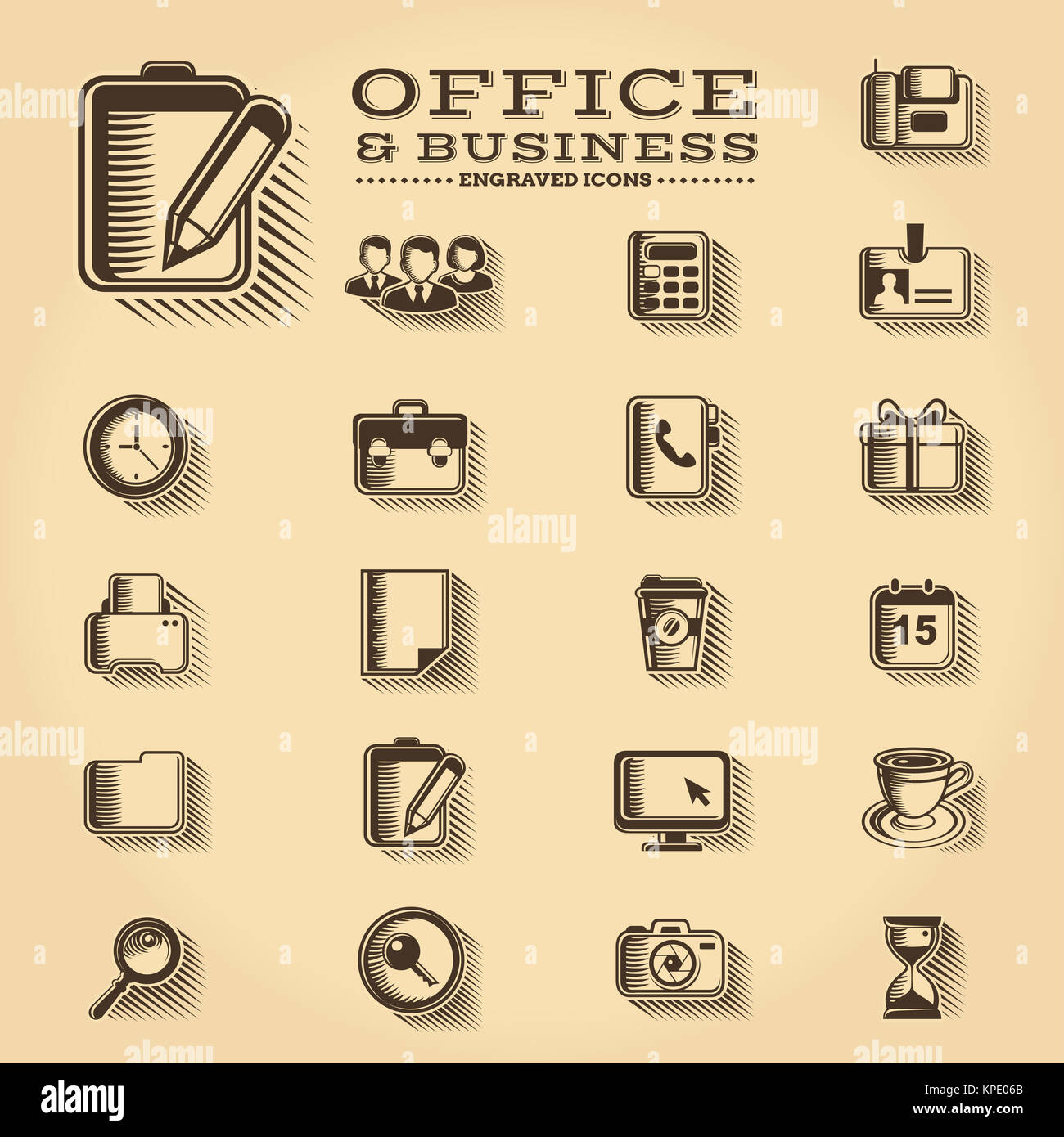 Office and Business engraved icons set Stock Photo - Alamy