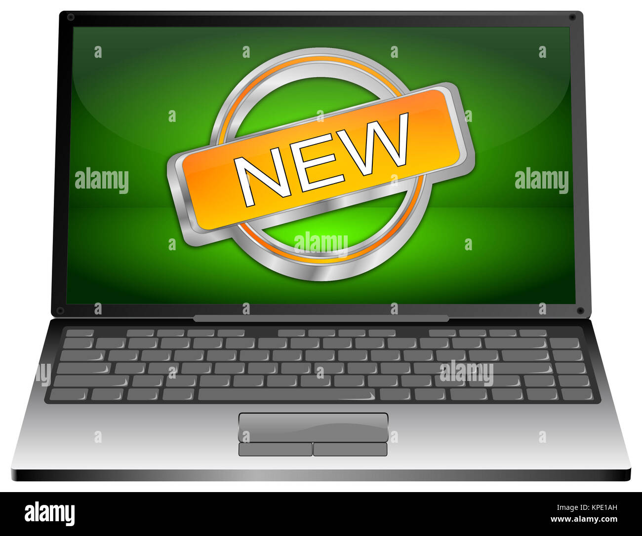 Laptop computer with New Button Stock Photo - Alamy