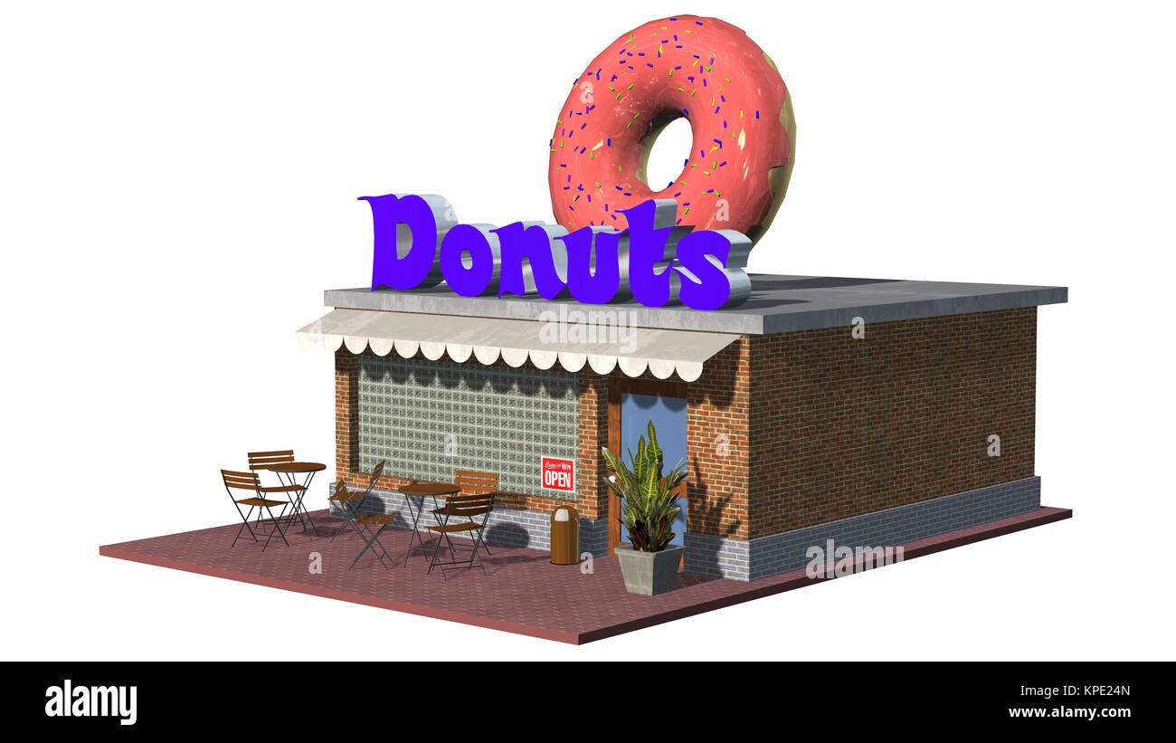 3D doughnut shop restaurant or cafÃ© building isolated on white ...