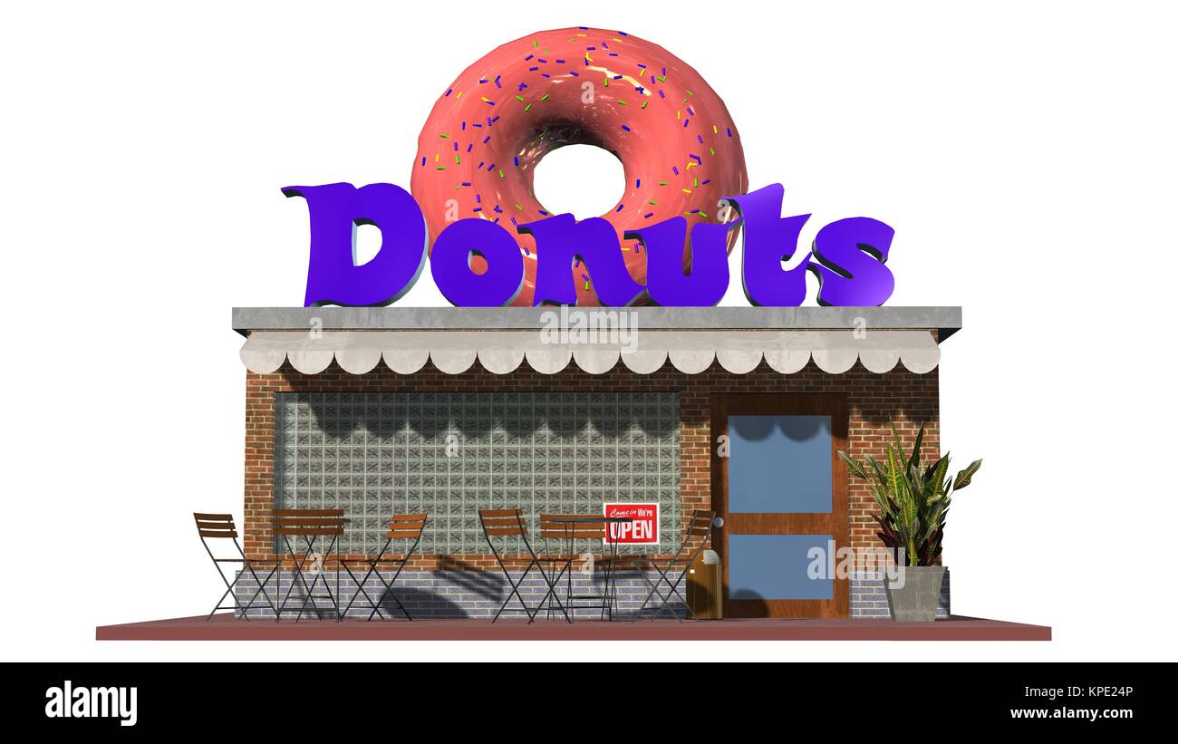 3D doughnut shop restaurant or cafÃ© building isolated on white ...