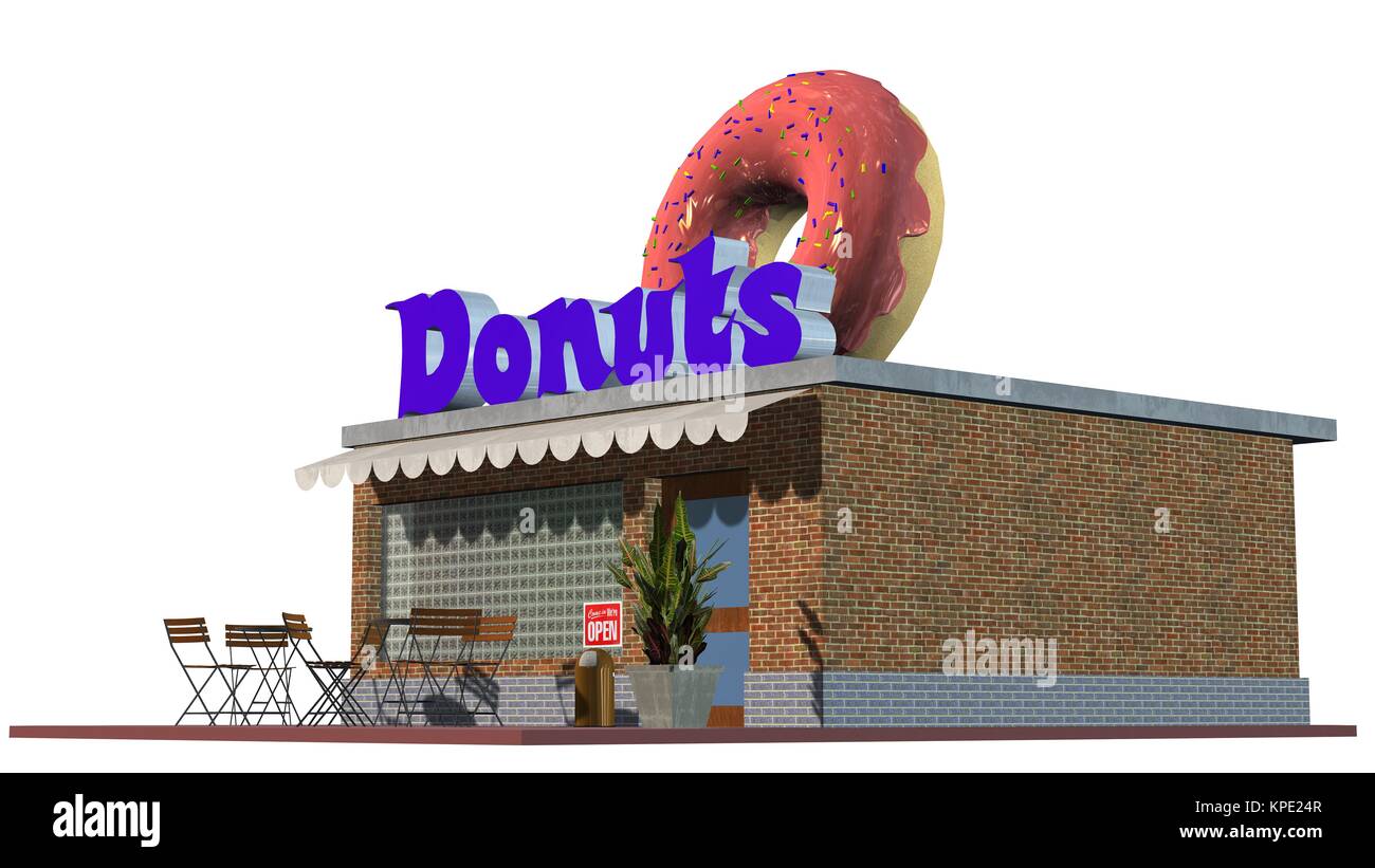 3D doughnut shop restaurant or cafÃ© building isolated on white ...