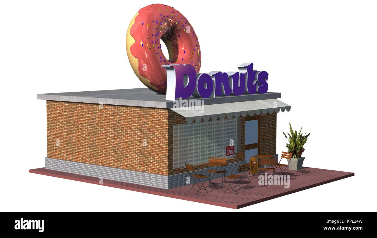 3D doughnut shop restaurant or cafÃ© building isolated on white ...