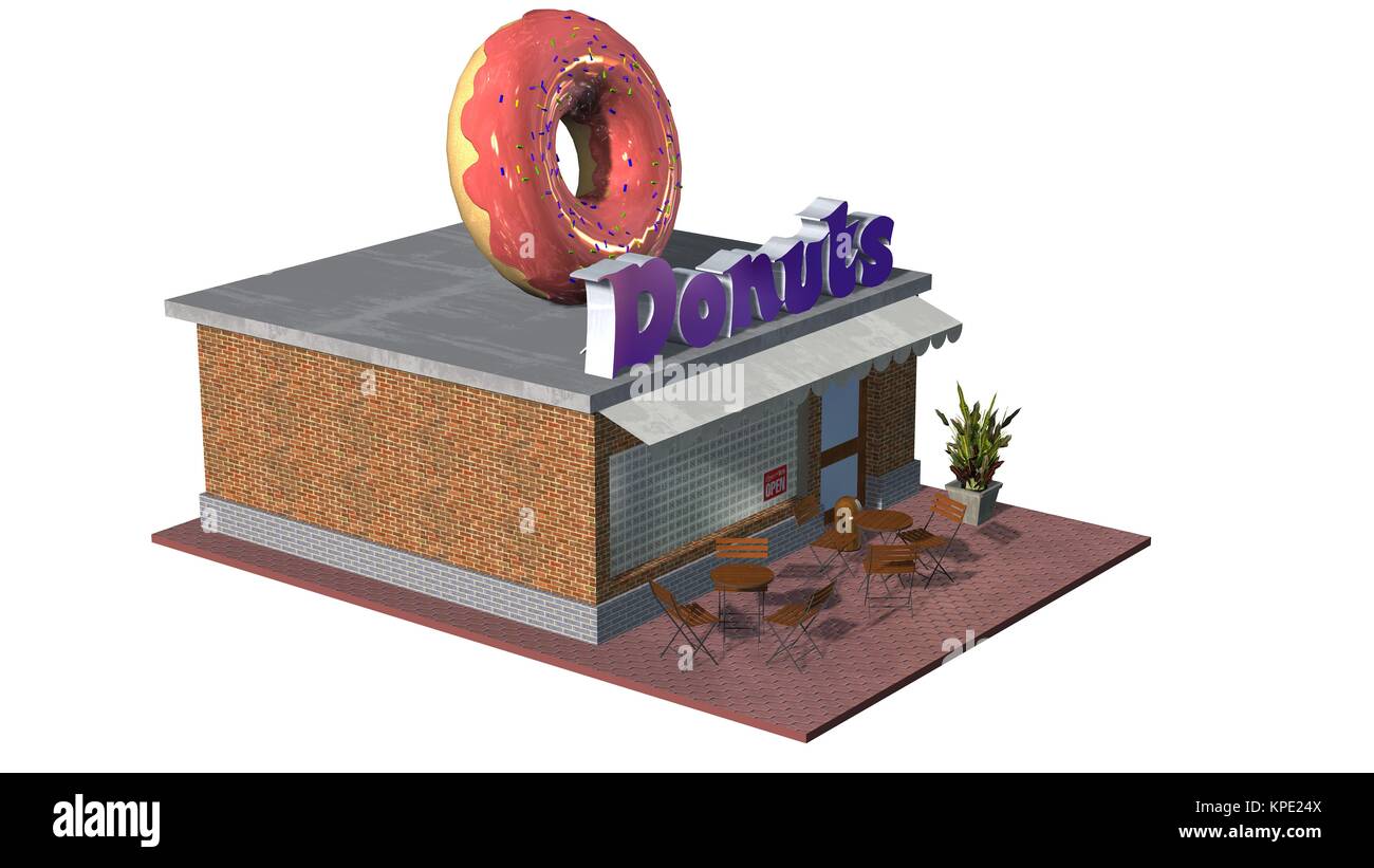 3D doughnut shop restaurant or cafÃ© building isolated on white ...