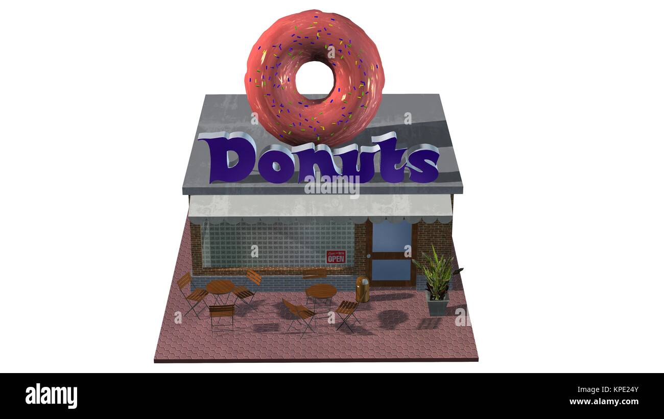 3D doughnut shop restaurant or cafÃ© building isolated on white ...