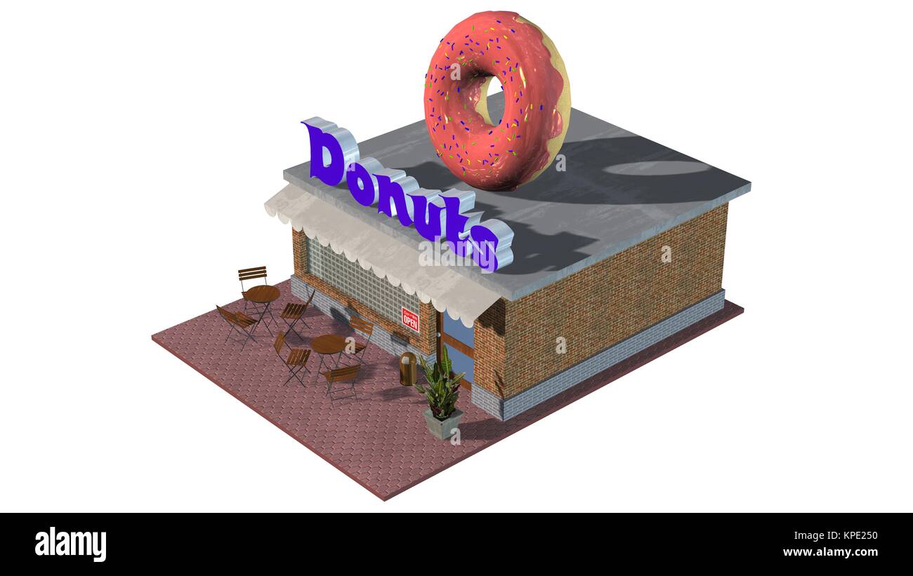 3D doughnut shop restaurant or cafÃ© building isolated on white ...