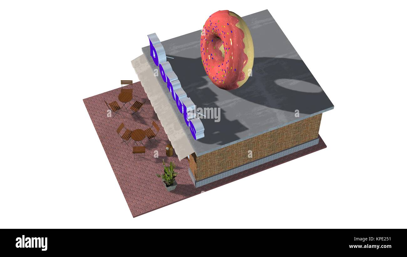 3D doughnut shop restaurant or cafÃ© building isolated on white ...