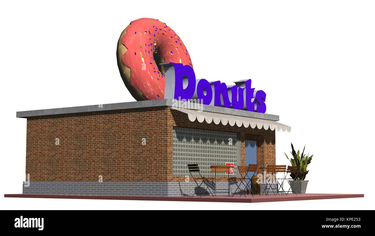 3D doughnut shop restaurant or cafÃ© building isolated on white ...