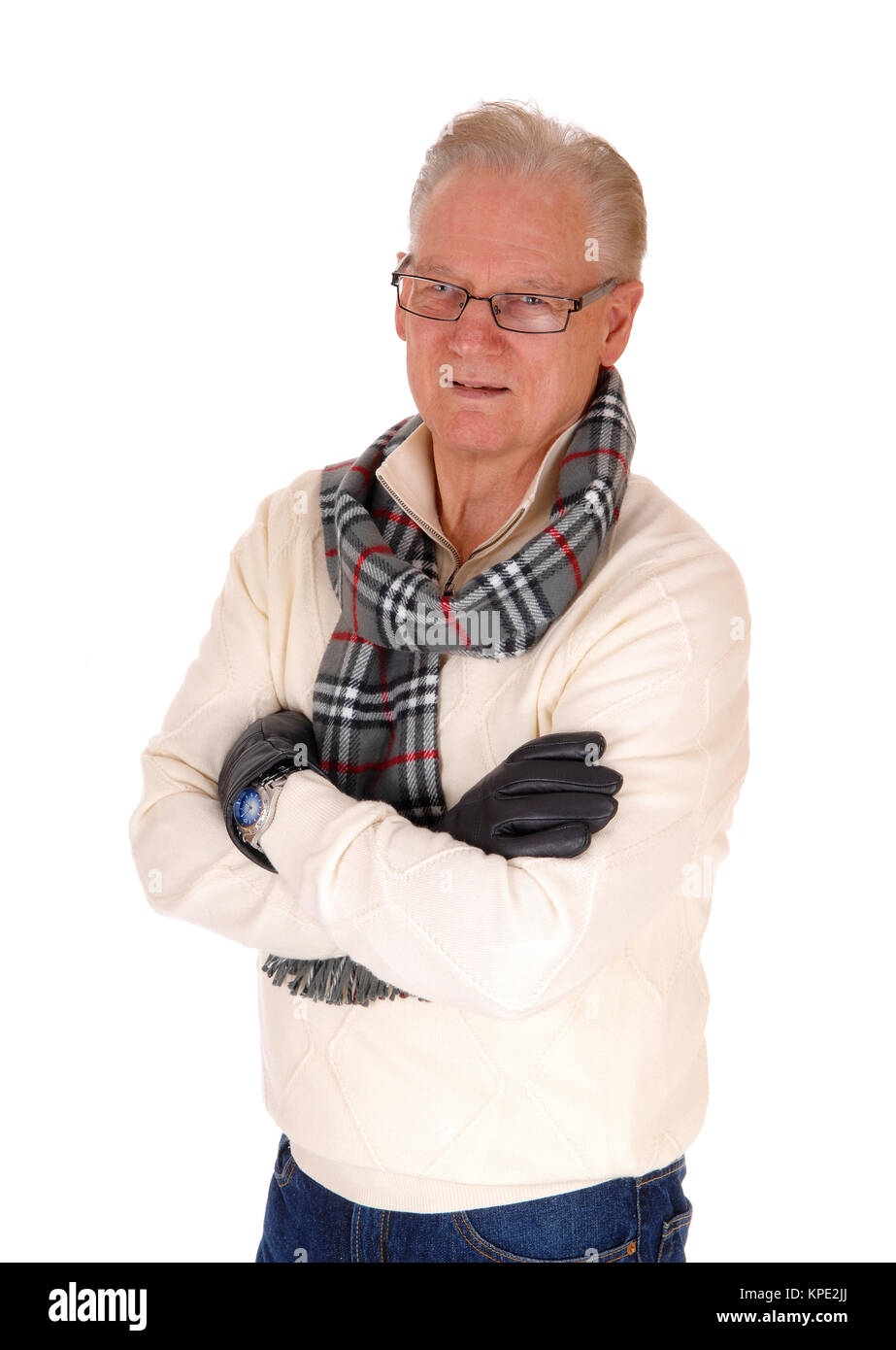 Senior man in sweater and cloves Stock Photo - Alamy