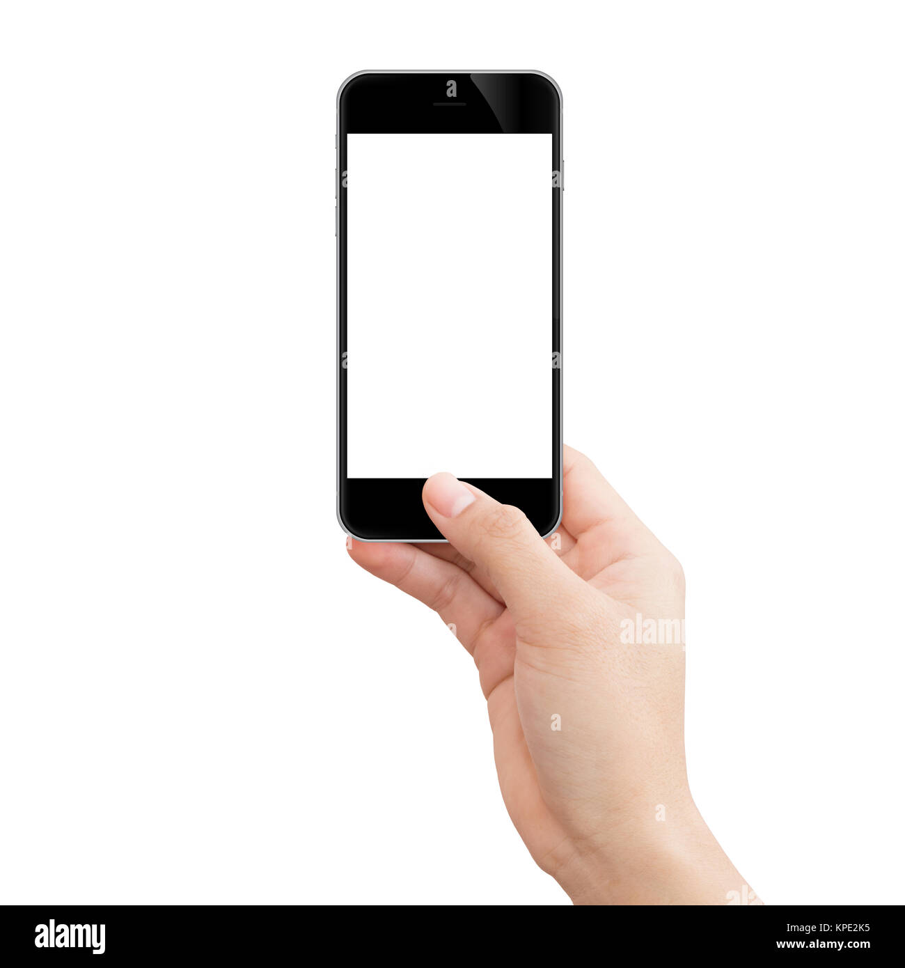 woman hand holding black phone isolated clipping path inside ima Stock ...