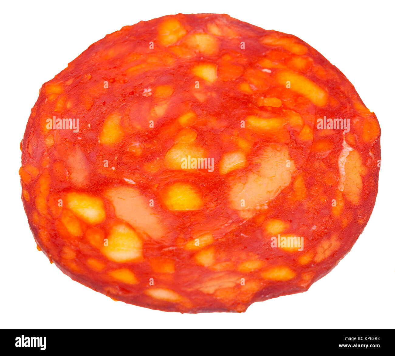 one slice of pepperoni salami isolated on white Stock Photo - Alamy