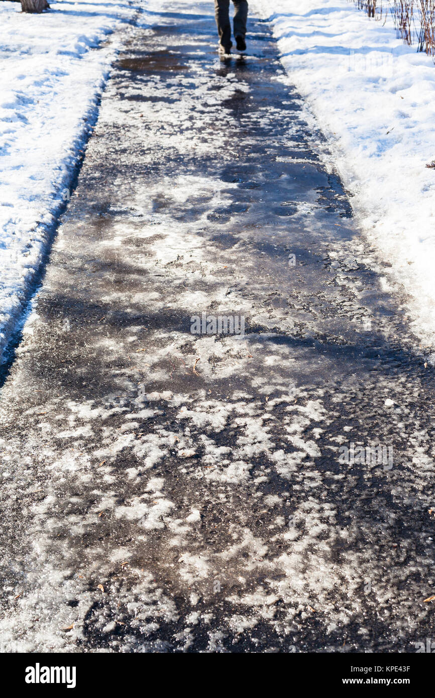 ice covered pedestrian path in winter Stock Photo - Alamy
