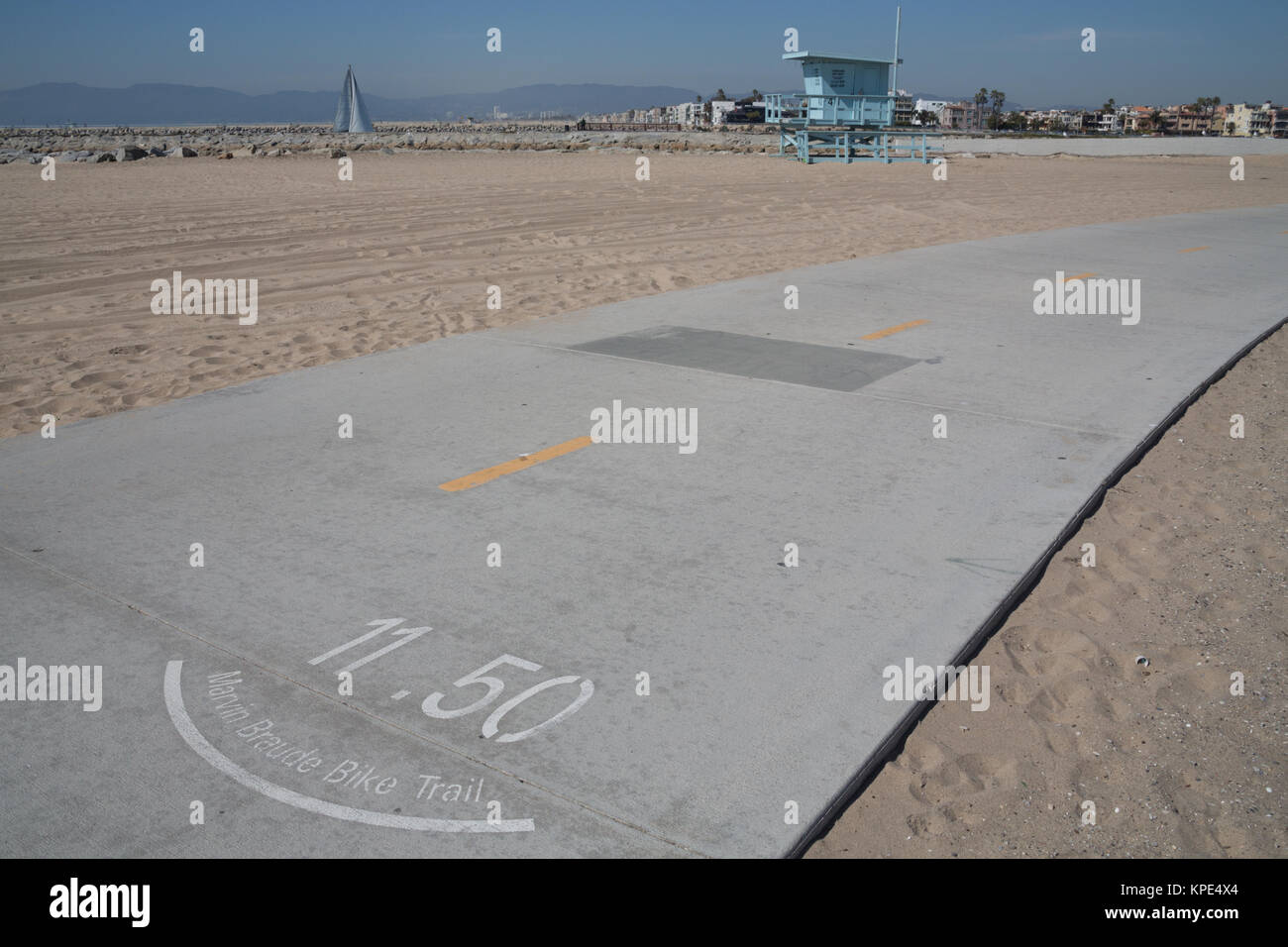 The beach bike path at Dockweiler State Beach, Los Angeles, CA Stock ...