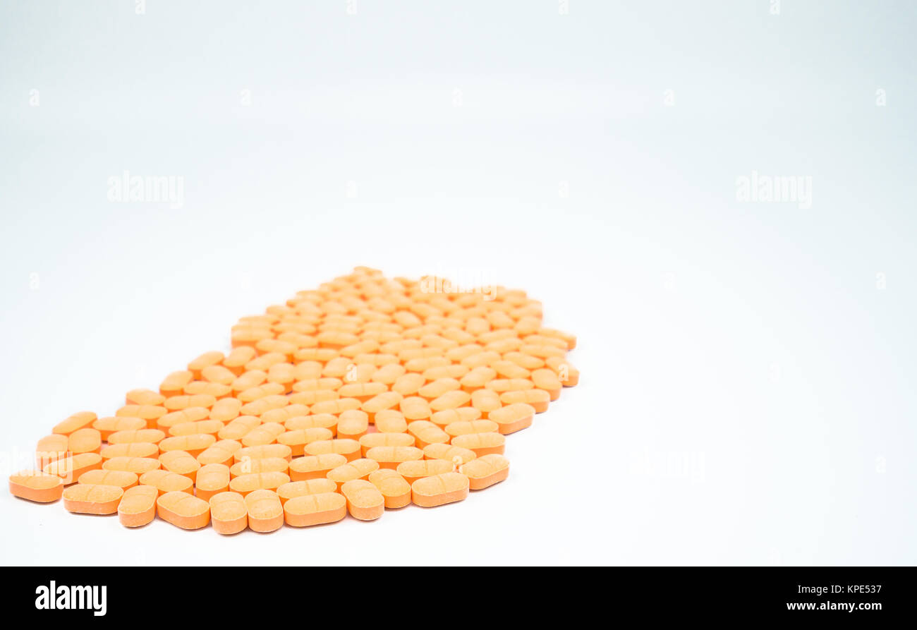 Pile of muscle relaxant, pain relief tablet pills isolated on white ...