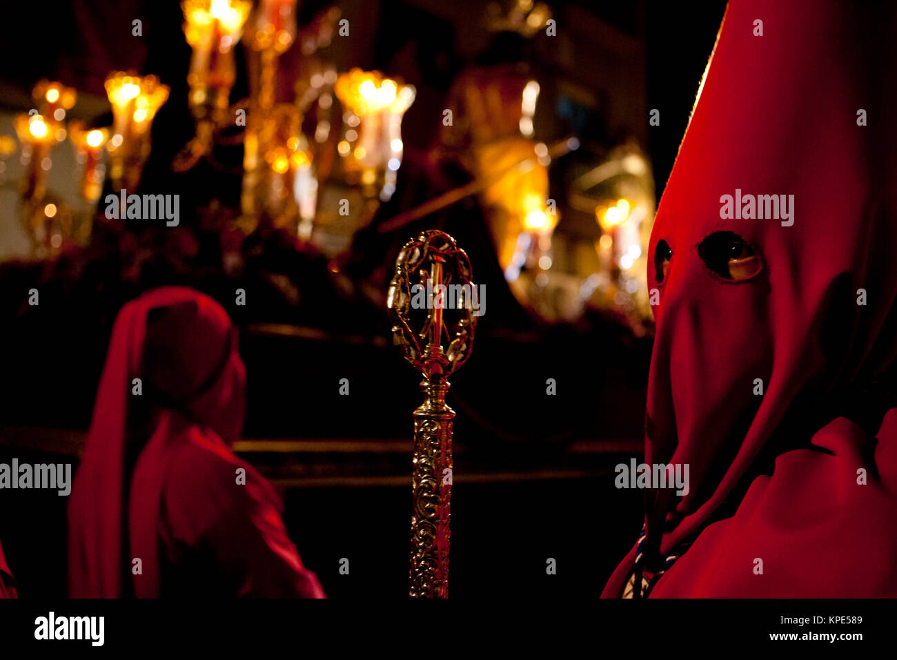 Nazareno holding a silver cane at Holy Week, Spain Stock Photo - Alamy