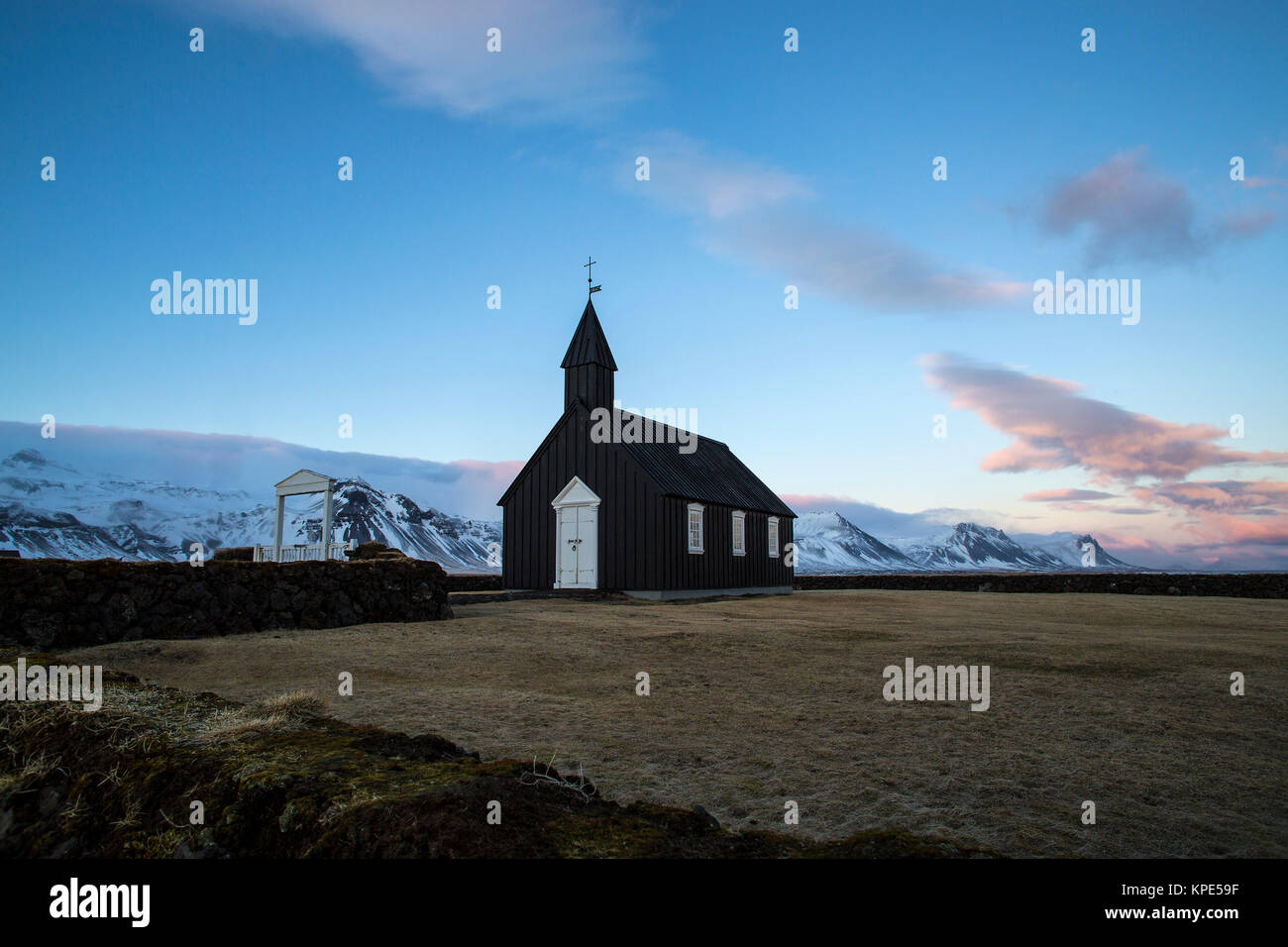 Black church of Budir in Iceland, springtime Stock Photo - Alamy
