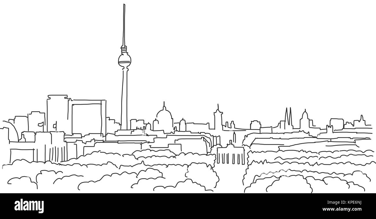 On the roofs of berlin Vector outline scribble with Brandenburger Gate ...