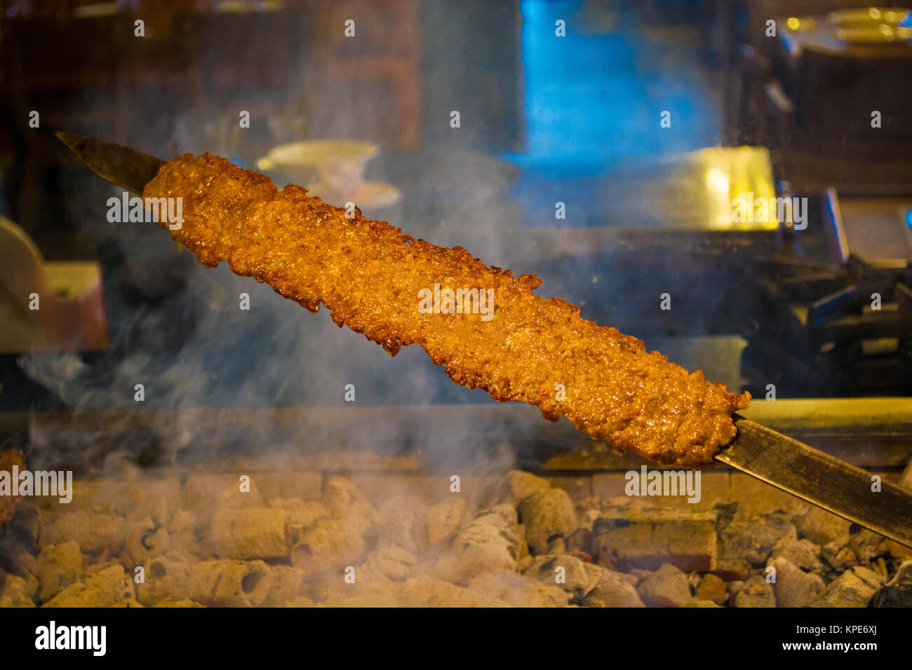 rows of juicy beef kebab koobideh on grill Stock Photo - Alamy